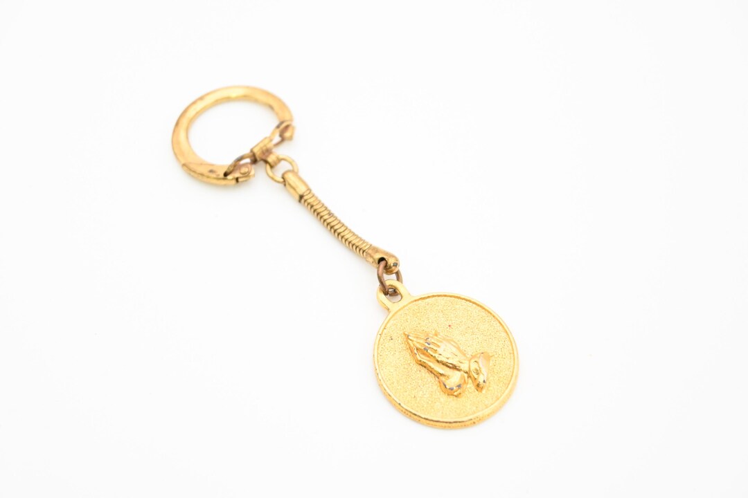 Vintage Keychain Praying Hands Key Ring Gold Tone Metal Fob SERENITY ...