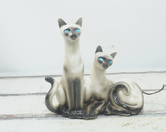 Vintage . 1950s MCM Lamp Retro Lane and Co. Ceramic Siamese Cats Table ...