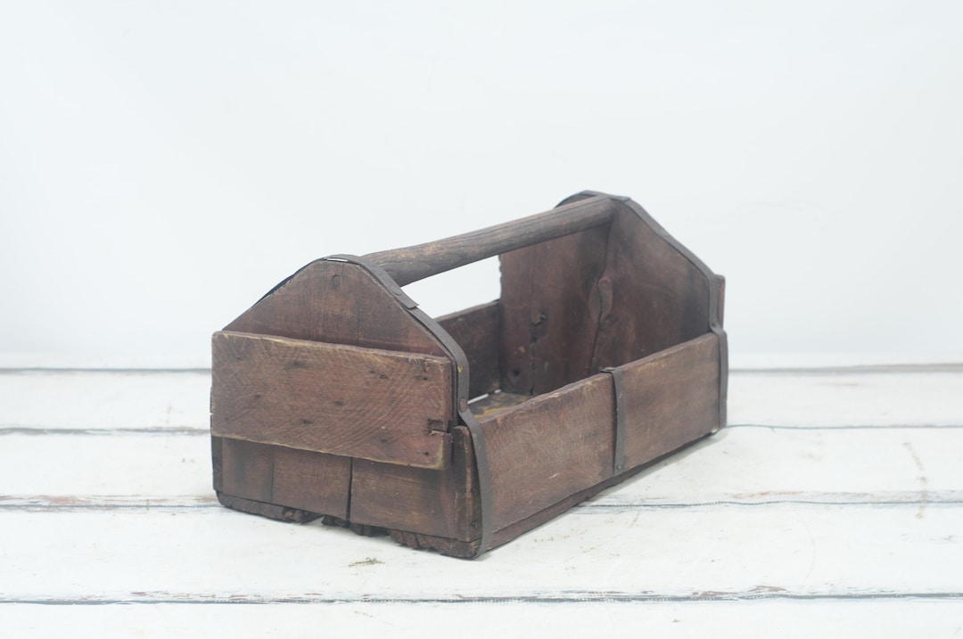 Vintage Wood Tote Box Crate Wood Box With Wood Handle Farmhouse ...