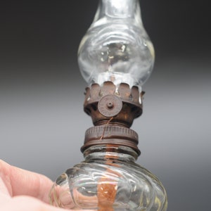 Antique ./ Vintage Small Swirled Glass Oil Lamp With Clear Glass ...