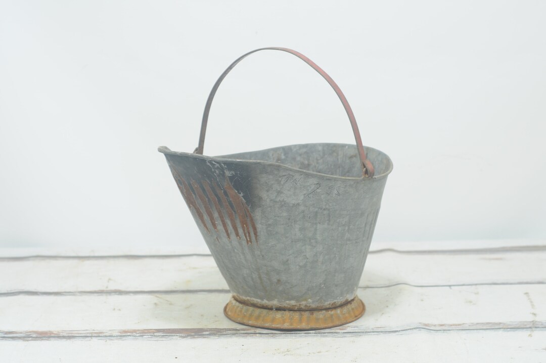 Vintage .wheeling? Fireplace Coal Ash Galvanized Zinc Bucket Clam Shell ...