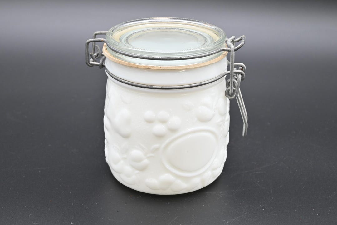 Vintage Wheaton Glass Jar and Lid Milk Glass Canister With Locking Lid ...