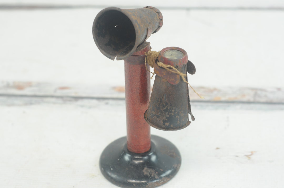 Antique/vintage Toy Candlestick Telephone Tin and Wood Telephone ...