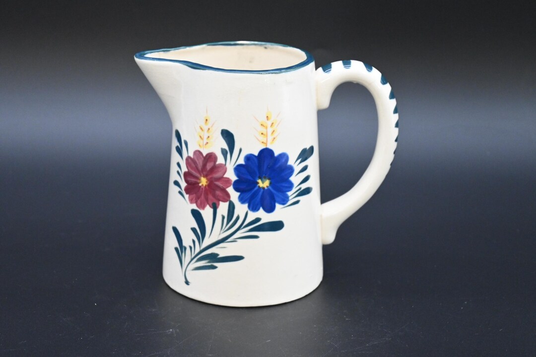 Vintage Pitcher Pottery Ceramic Hand Painted Floral Design Glazed ...