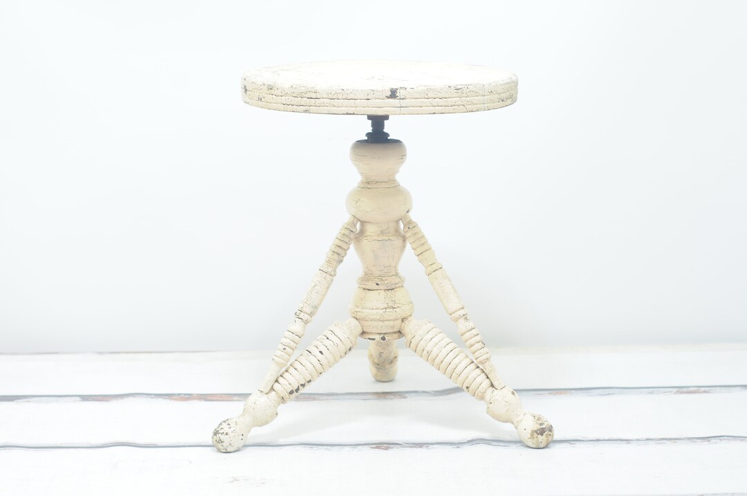 Antique . Late 1800s Painted Tonk Piano Stool Turned Legs Column ...