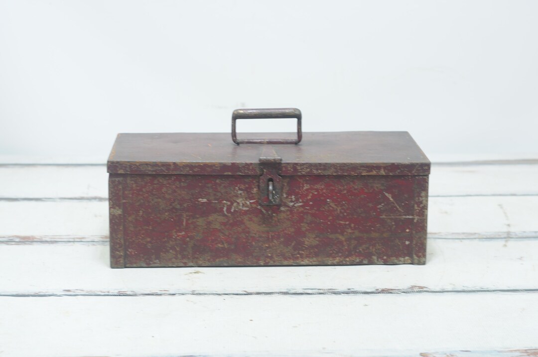 Vintage Red Heavy Duty Metal Box Tool Box With Tray Vintage Metal Tool ...