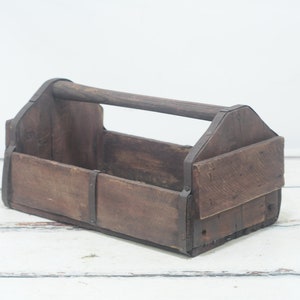 Vintage Wood Tote Box Crate Wood Box With Wood Handle Farmhouse ...