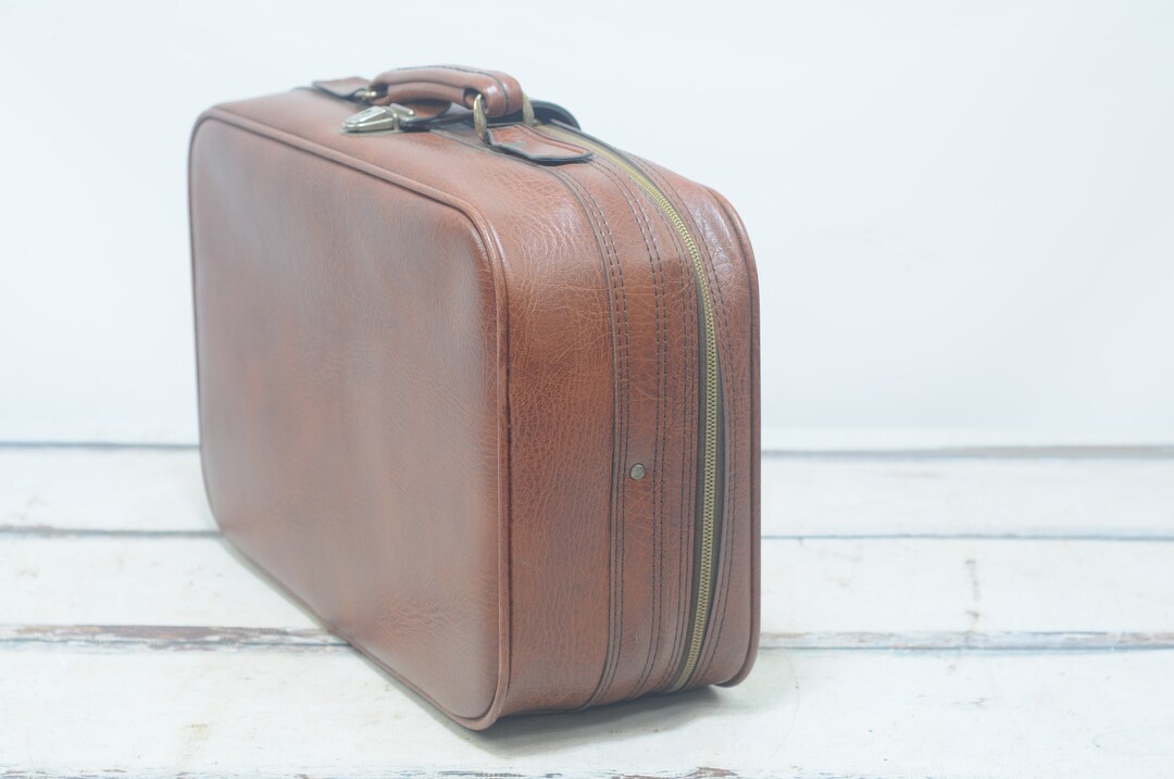 Vintage . Brown Soft Side Retro Mid-century Suitcase Luggage Bag ...