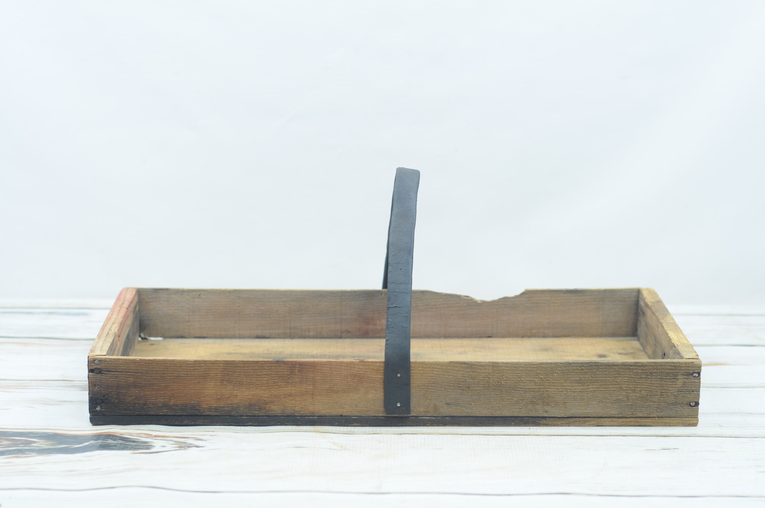 Vintage . Wood Box Antique Wood Tool Box Leather Strap Handle Wood Tote ...