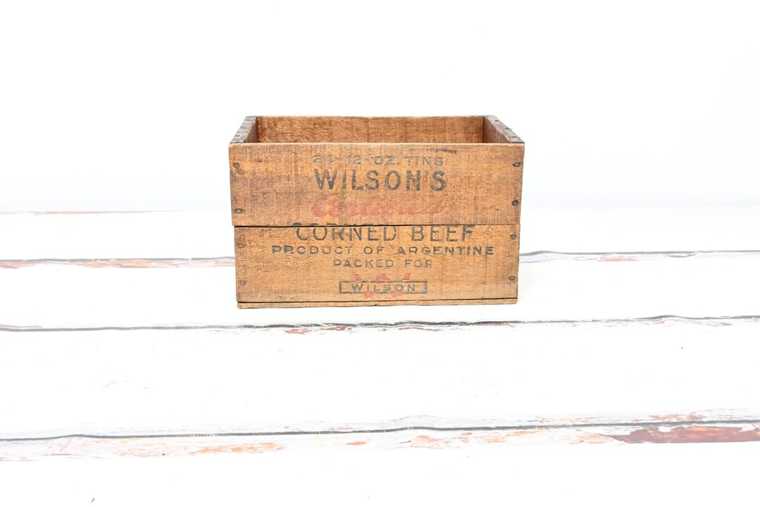 Antique Old Wilsons Corned Beef Argentina Wood Box Shipping Crate ...