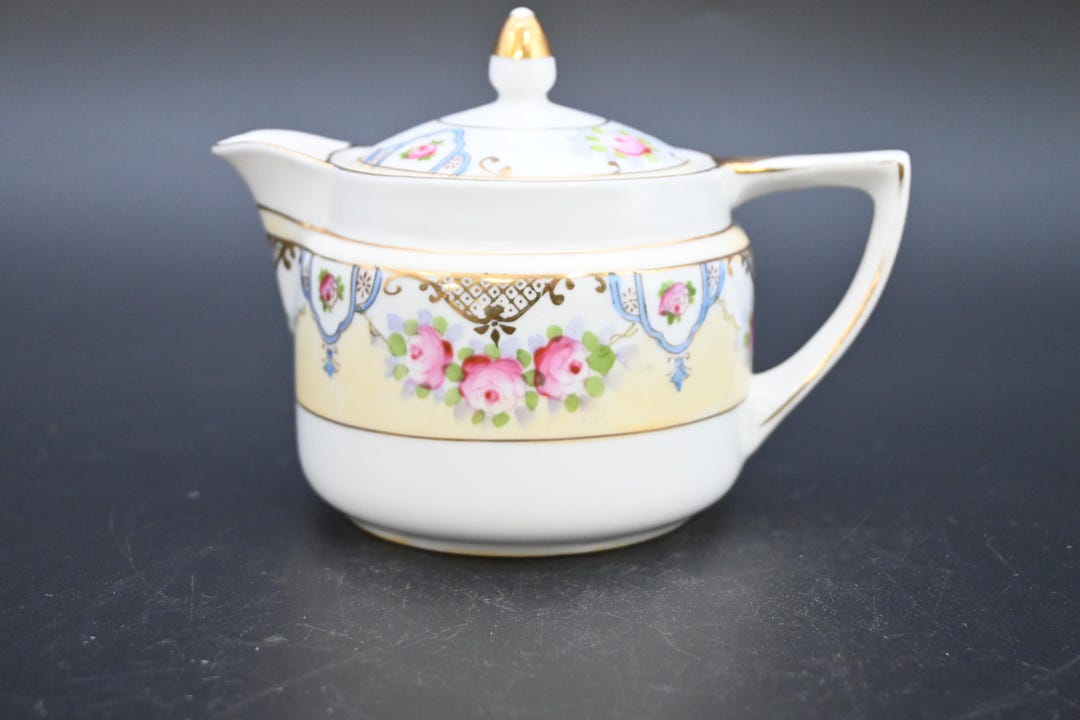 Vintage Noritake Morimura Creamer and Lid Yellow and Blue on White With ...
