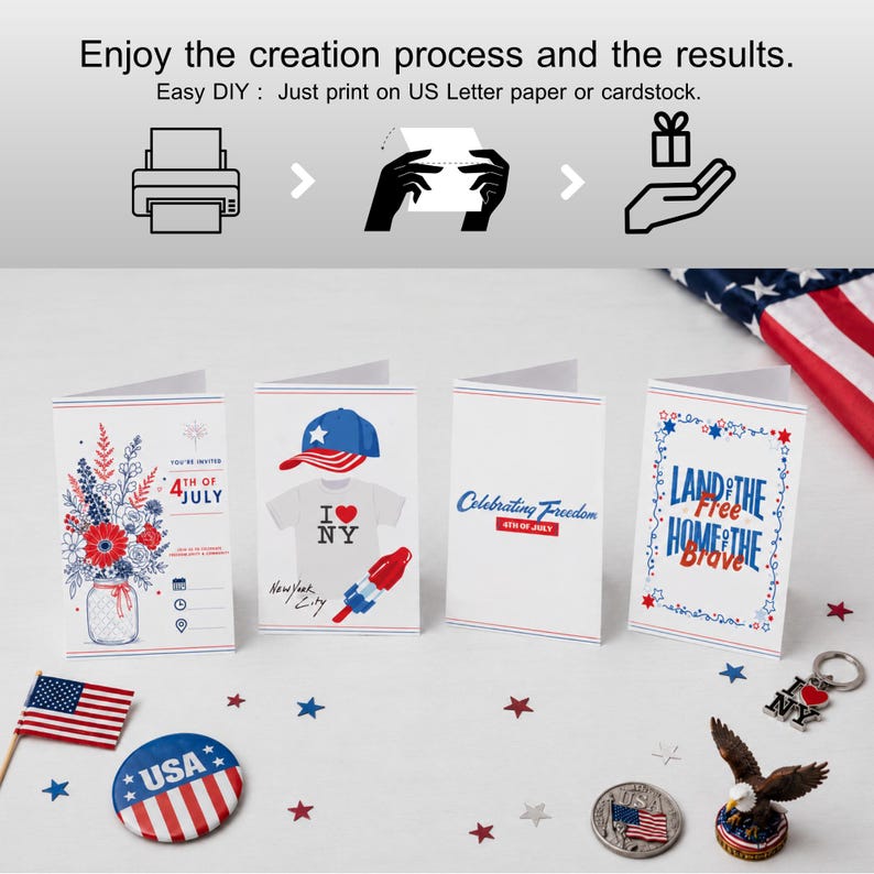 4th of July Patriotic Cards Bundle | US Letter Foldable Greeting Cards ...