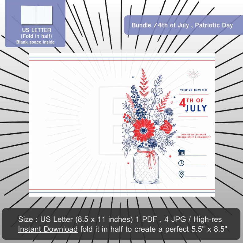 4th of July Patriotic Cards Bundle | US Letter Foldable Greeting Cards ...