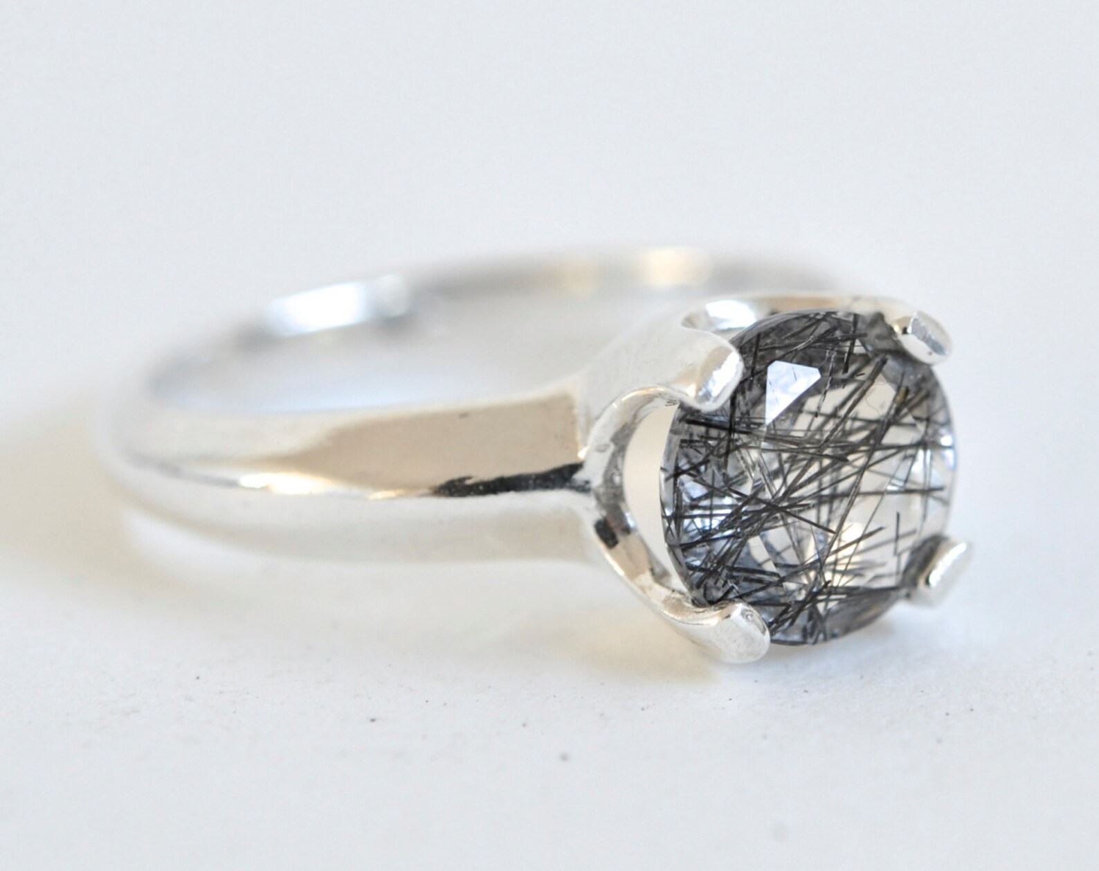 Tourmalinated Quartz Ring- Rutile Quartz Ring- Solitaire Ring- Sterling ...