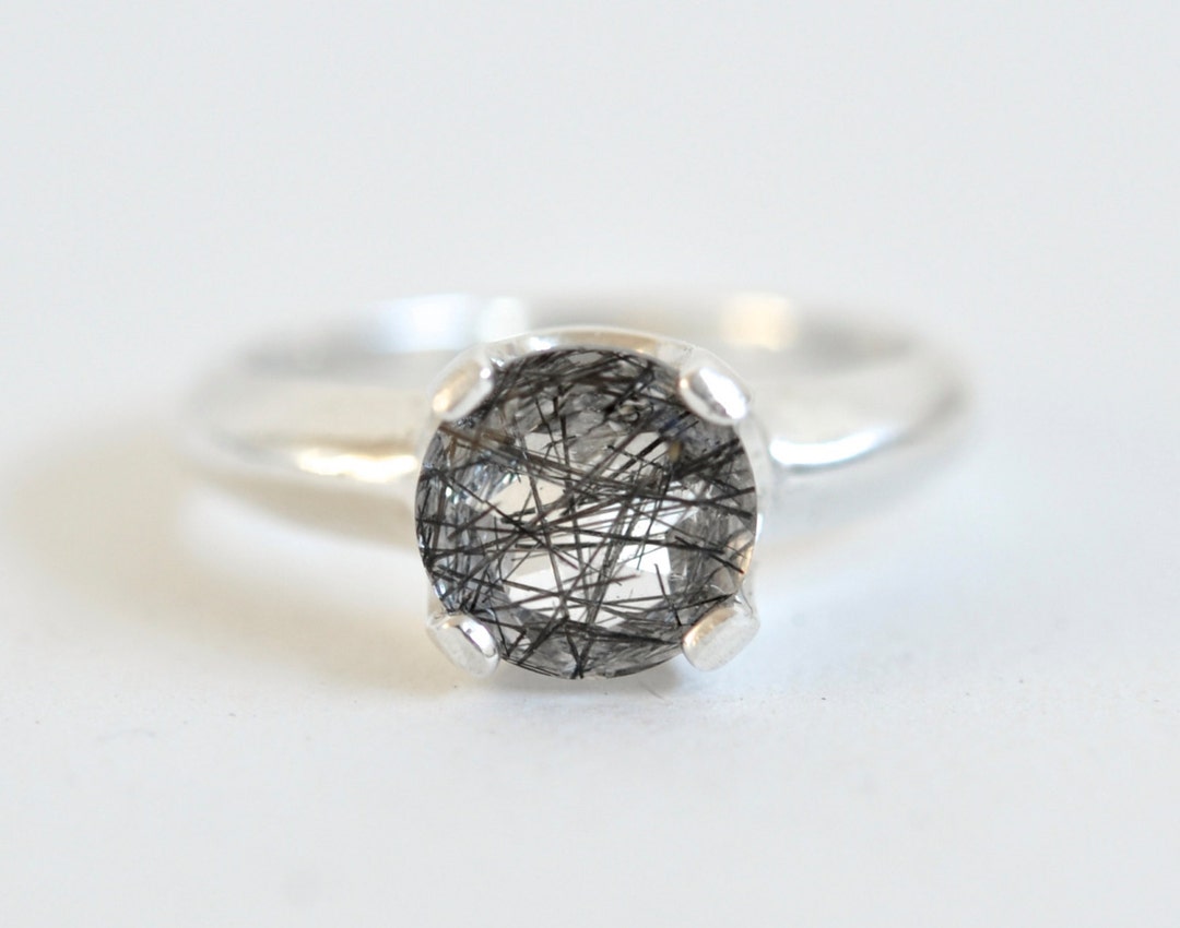 Tourmalinated Quartz Ring- Rutile Quartz Ring- Solitaire Ring- Sterling ...
