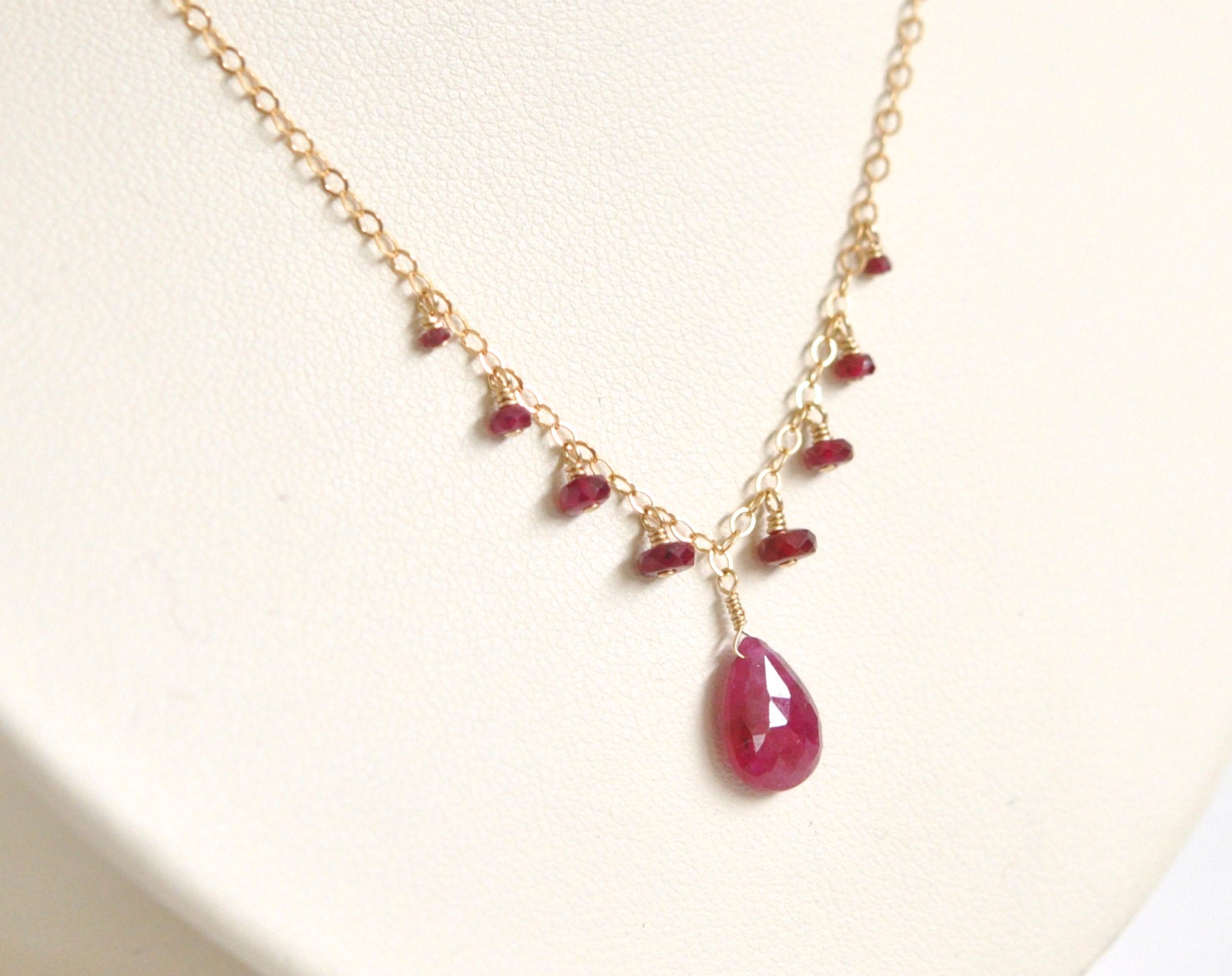 Genuine Ruby Necklace- 14k Gold Filled Necklace- Red Rubies Necklace ...