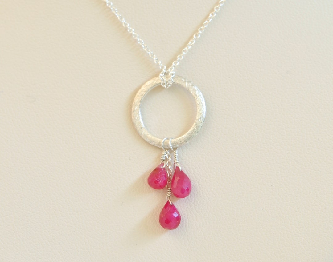 Ruby Necklace- Sterling Silver Necklace- Genuine Ruby Necklace- Natural ...