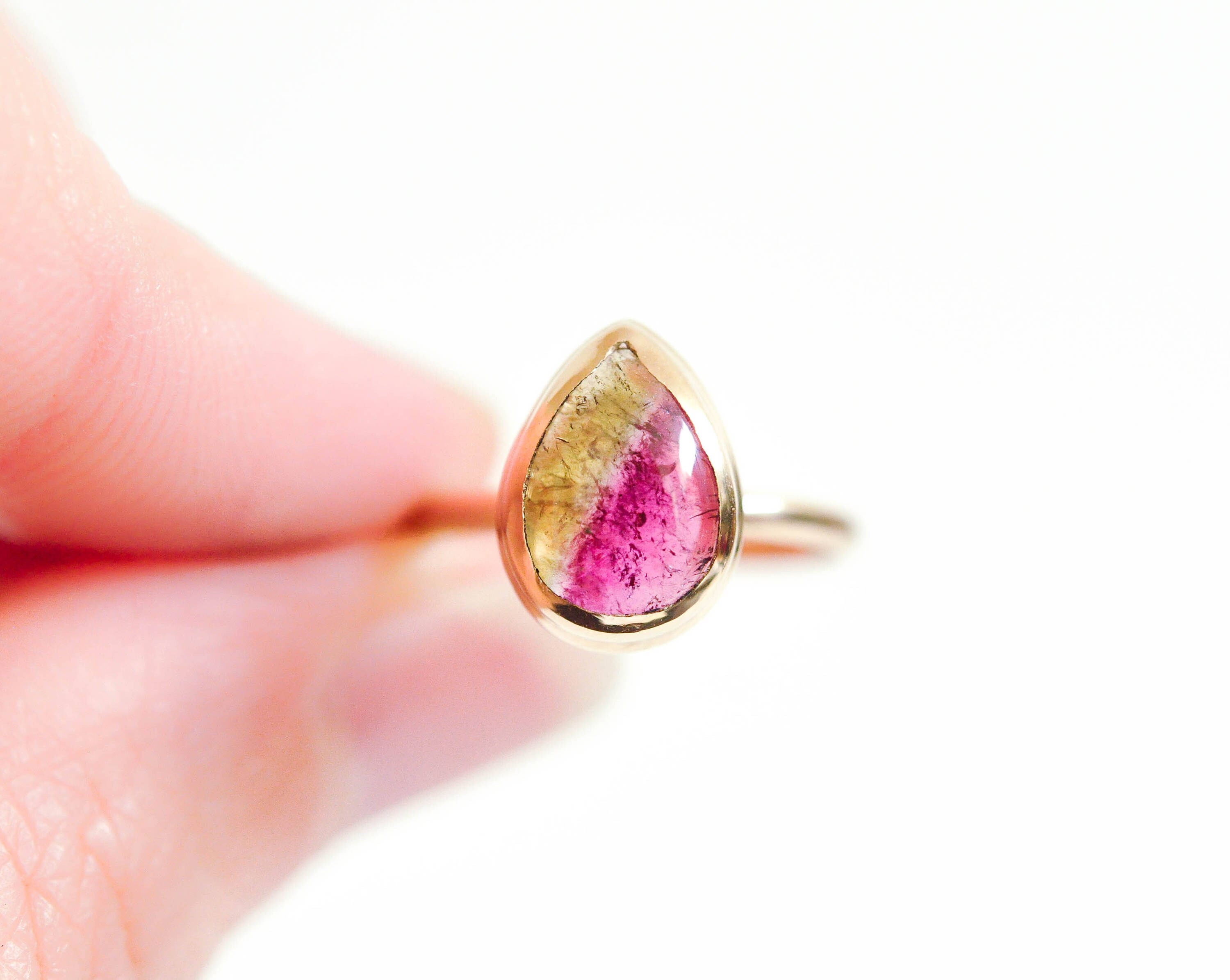 Watermelon Tourmaline Engagement Ring- 18k Gold Ring- Unique Engagement ...
