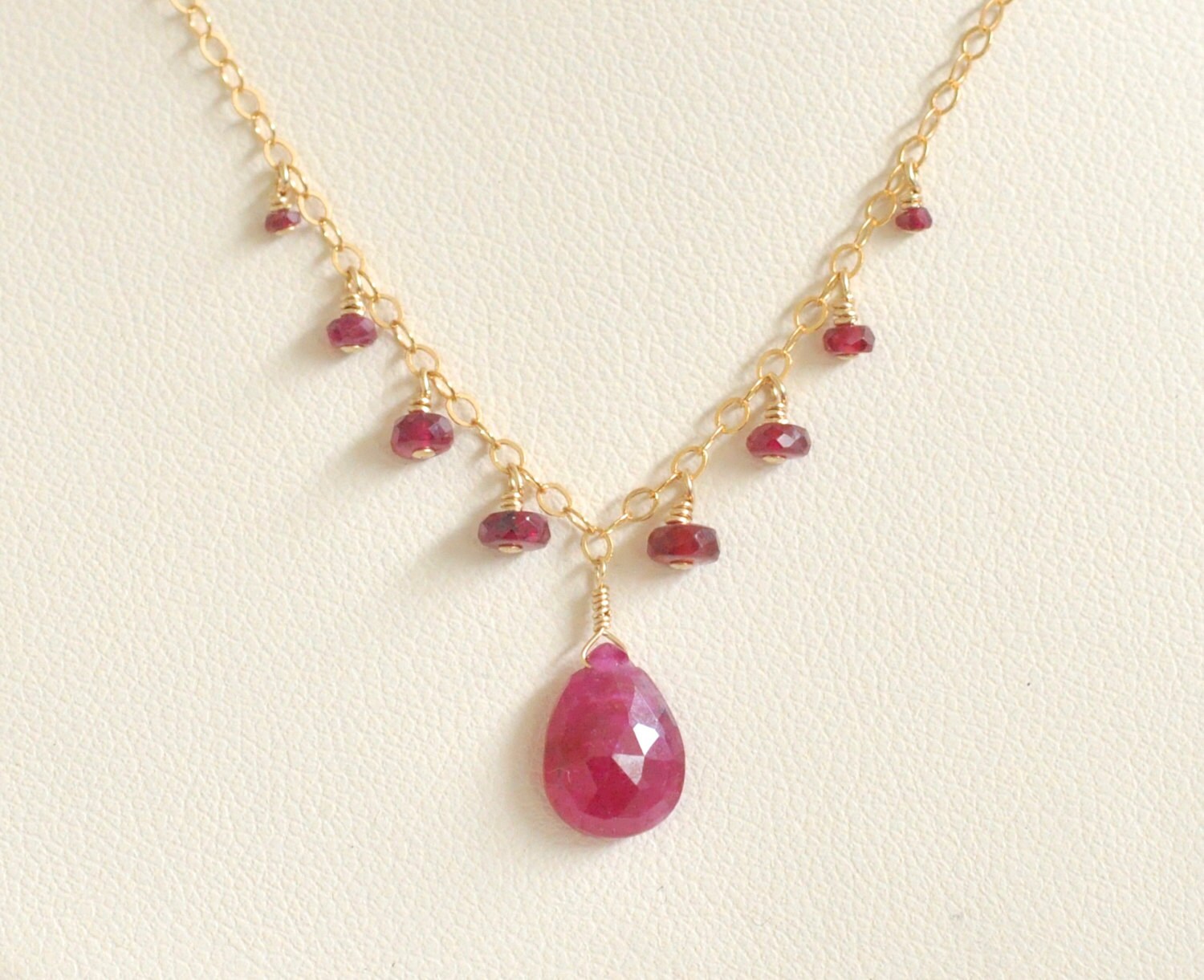 Genuine Ruby Necklace- 14k Gold Filled Necklace- Red Rubies Necklace ...