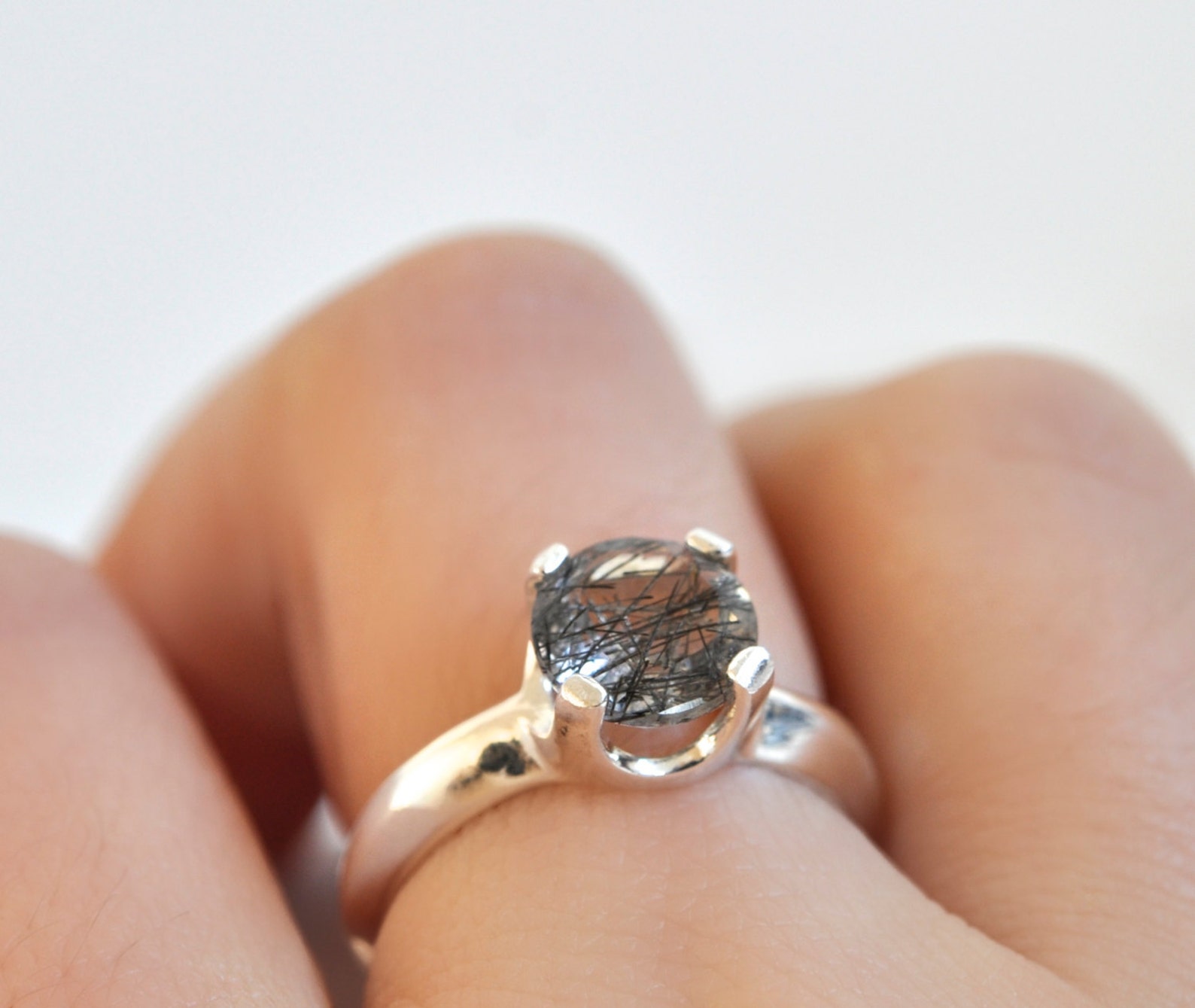 Tourmalinated Quartz Ring- Rutile Quartz Ring- Solitaire Ring- Sterling ...