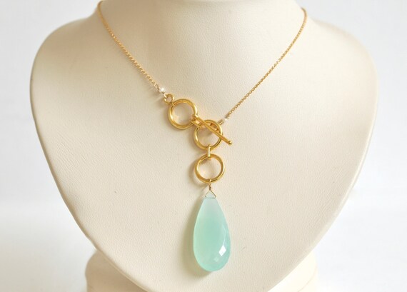 Aqua Chalcedony Necklace Gold Filled Necklace Aqua Blue | Etsy