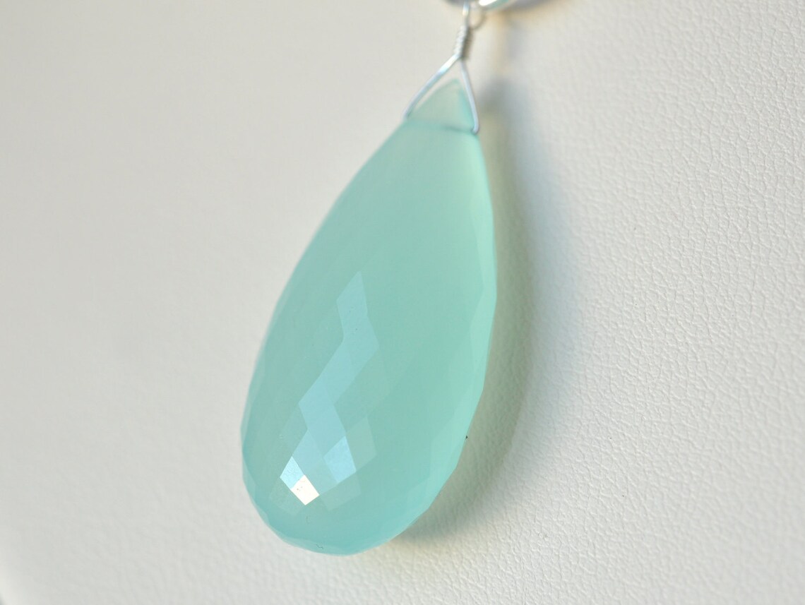 Aqua Chalcedony Necklace- Gold Filled Necklace- Aqua Blue Teardrop ...