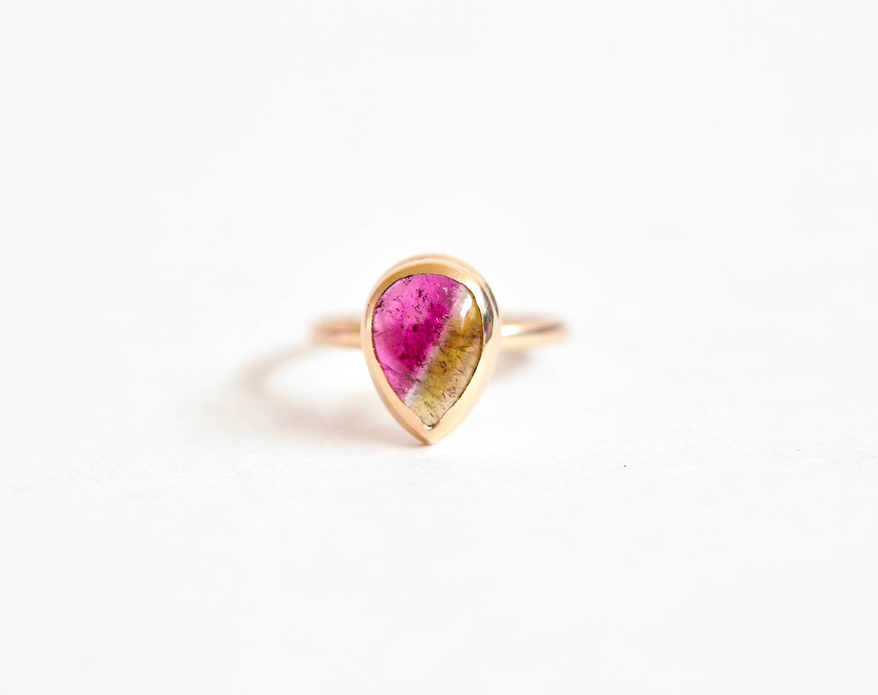 Watermelon Tourmaline Engagement Ring- 18k Gold Ring- Unique Engagement ...