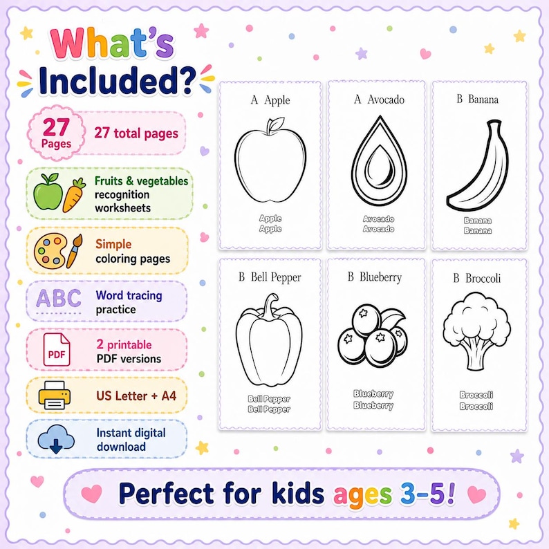 Fruits Vegetables Recognition Worksheets, Children's Picture Book ...