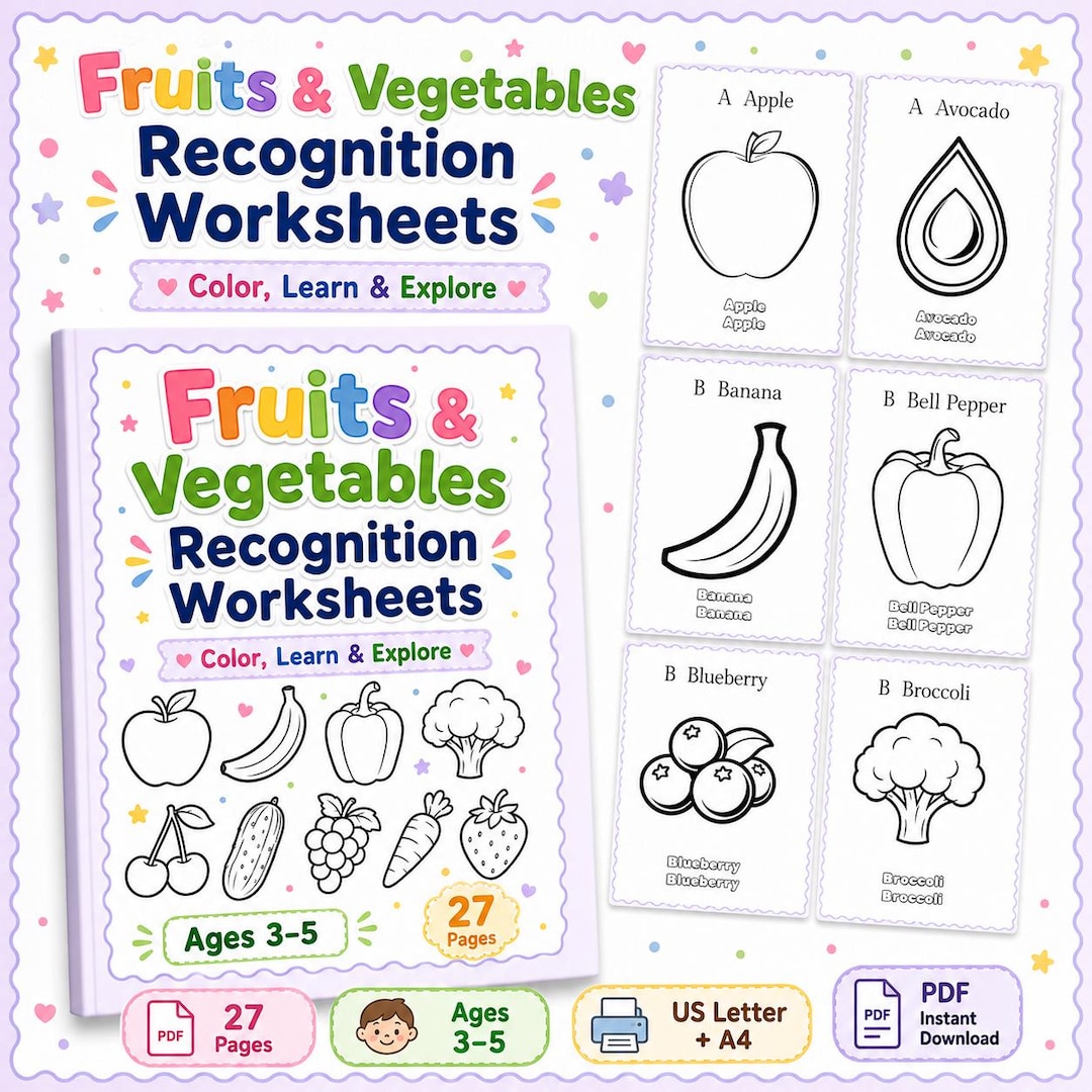 Fruits Vegetables Recognition Worksheets, Children's Picture Book ...
