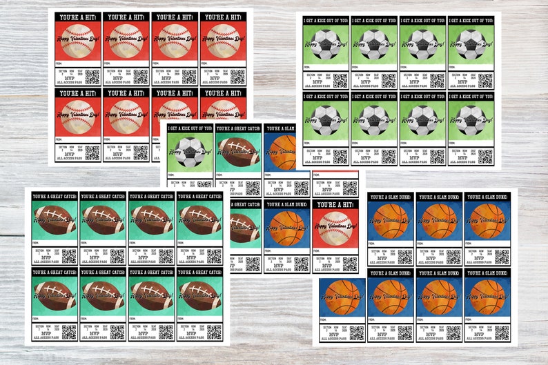 INSTANT DOWNLOAD Sports Valentines Instant Download Digital Valentines ...