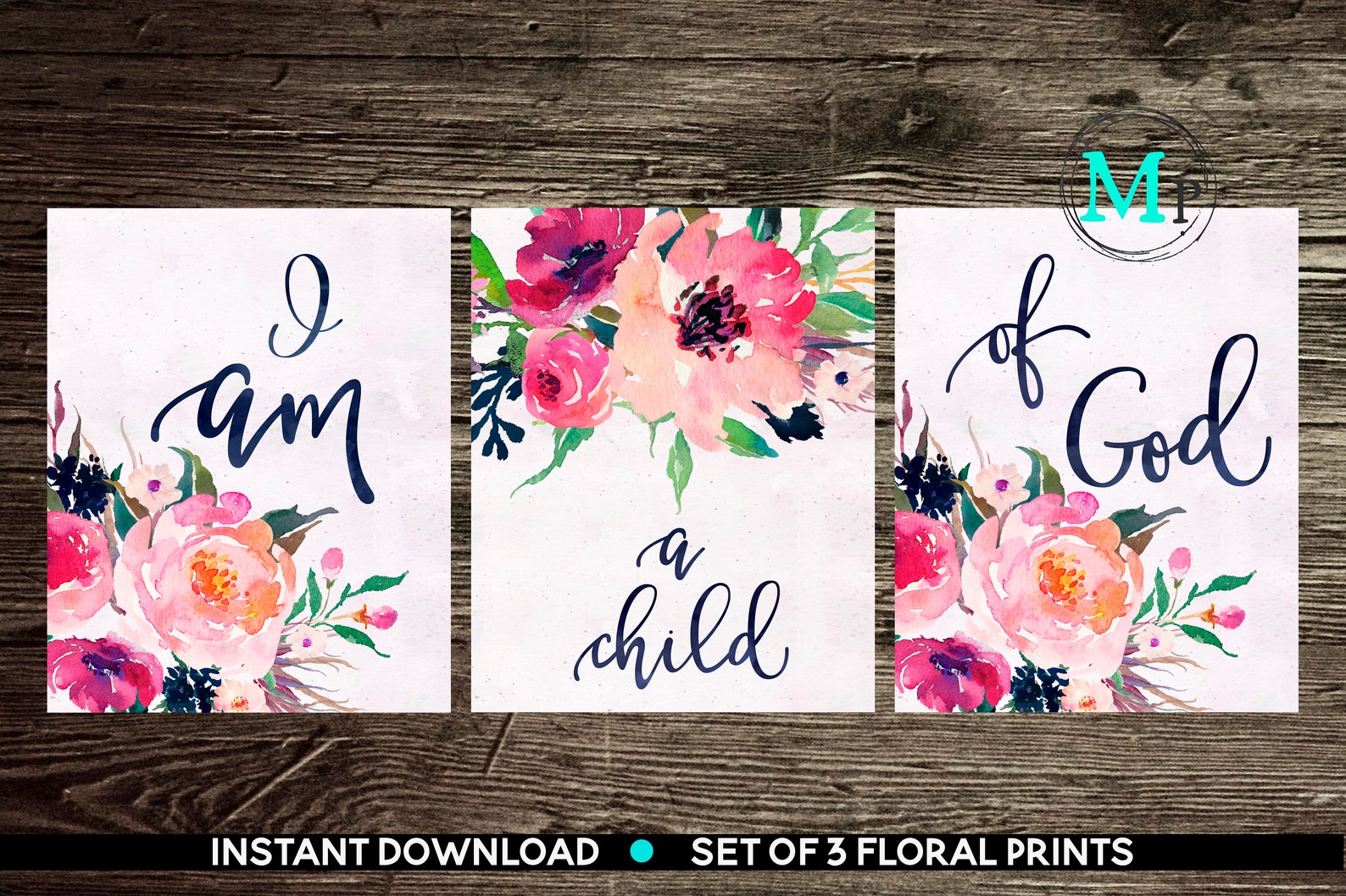 INSTANT DOWNLOAD Set of 3 Floral Prints Navy Pink I Am a Child | Etsy