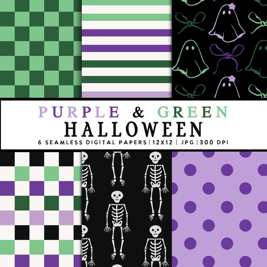 Purple and Green Halloween Printable Digital Papers Set for Crafting ...
