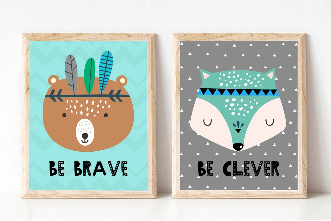 INSTANT DOWNLOAD Be Brave Be Clever Bear and Fox Set of 2 Prints - Boys ...