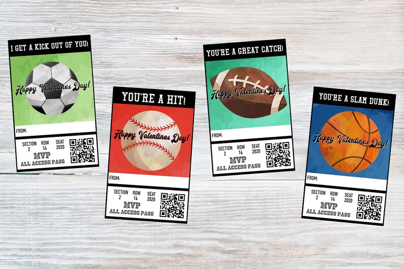 INSTANT DOWNLOAD Sports Valentines Instant Download Digital Valentines ...