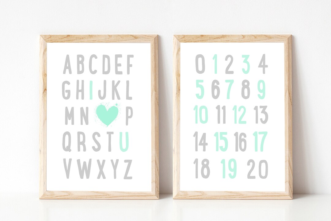 INSTANT DOWNLOAD, Nursery Alphabet, Alphabet, Gray Mint Alphabet ...