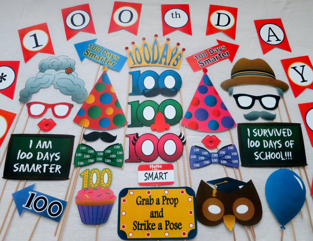 100th Day of School Photo Booth Props INSTANT DOWNLOAD - Etsy