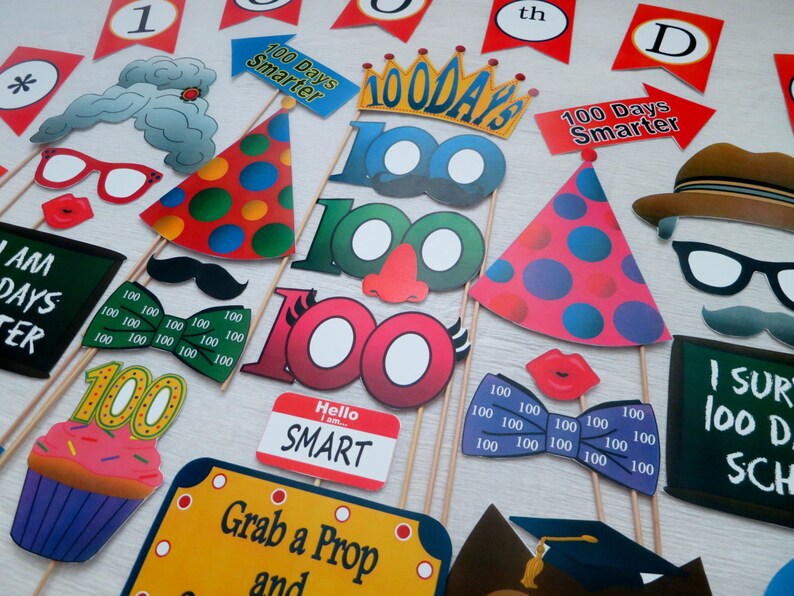 100th Day of School Photo Booth Props - INSTANT DOWNLOAD - Etsy