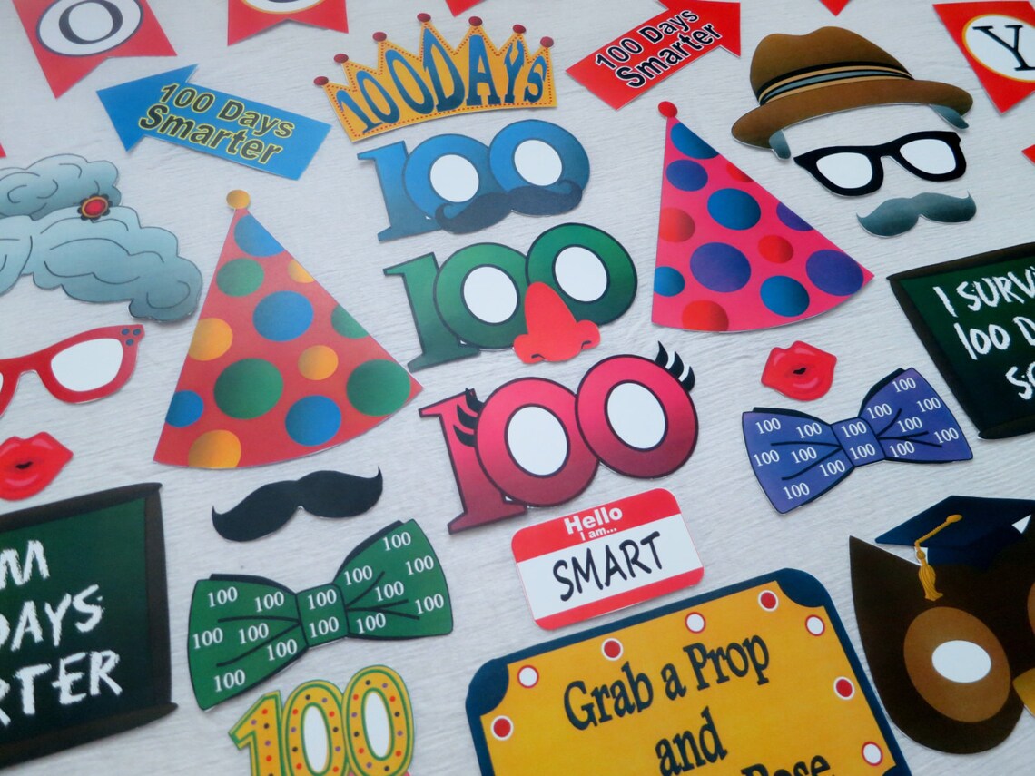 100th Day of School Photo Booth Props - INSTANT DOWNLOAD - Etsy