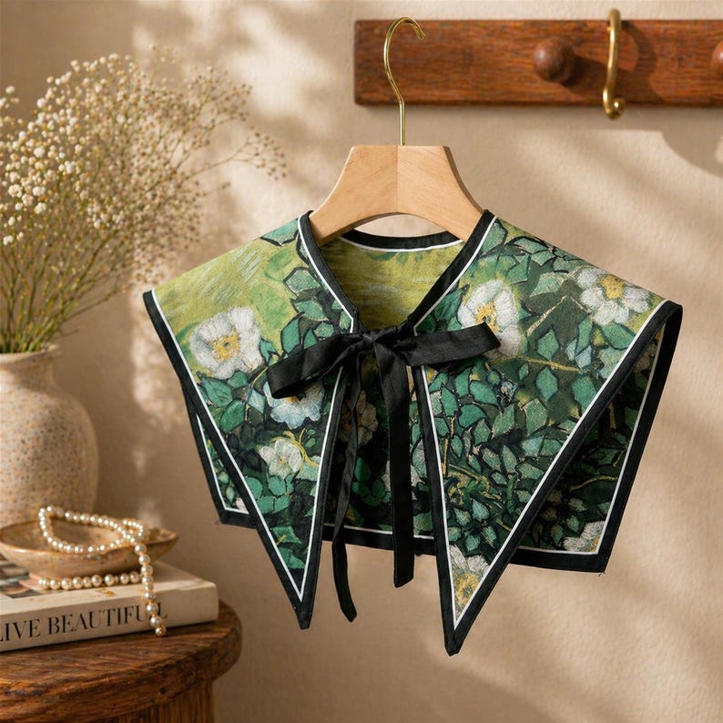 Vintage Floral Print Detachable Collar, Statement Tie-front Accessory ...