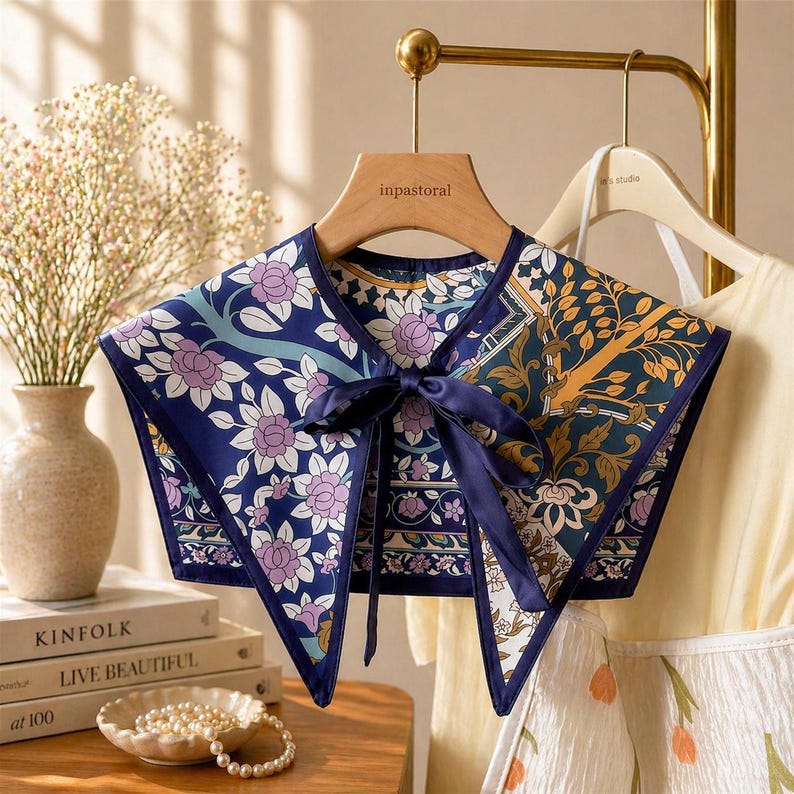 Vintage Floral Print Detachable Collar, Statement Tie-front Accessory ...
