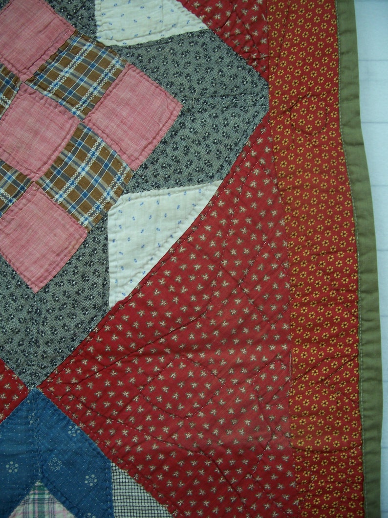 Red 9-patch Variation Vintage Quilt - Etsy
