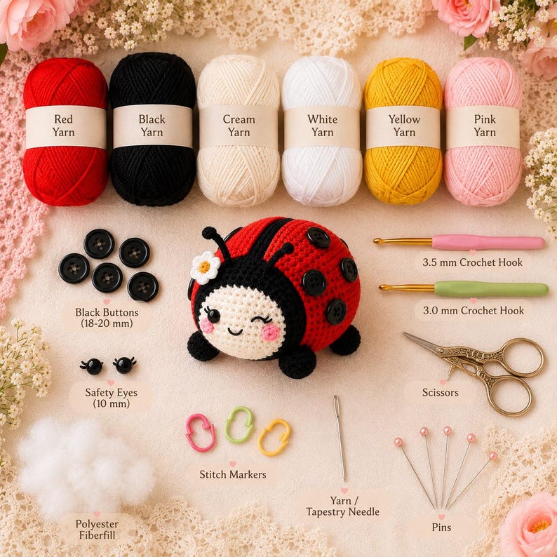 Rosie Ladybug Crochet Pattern, Beginner Amigurumi Plush Tutorial (PDF ...