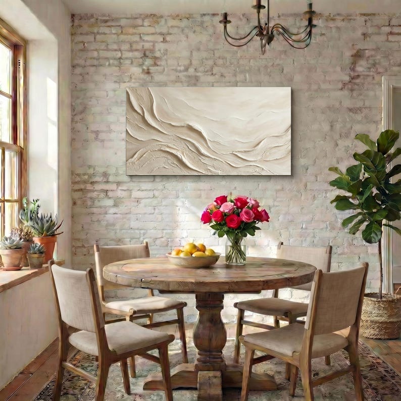 Extra Wide Neutral Relief Look Wall Art, Minimal Horizon Canvas ...