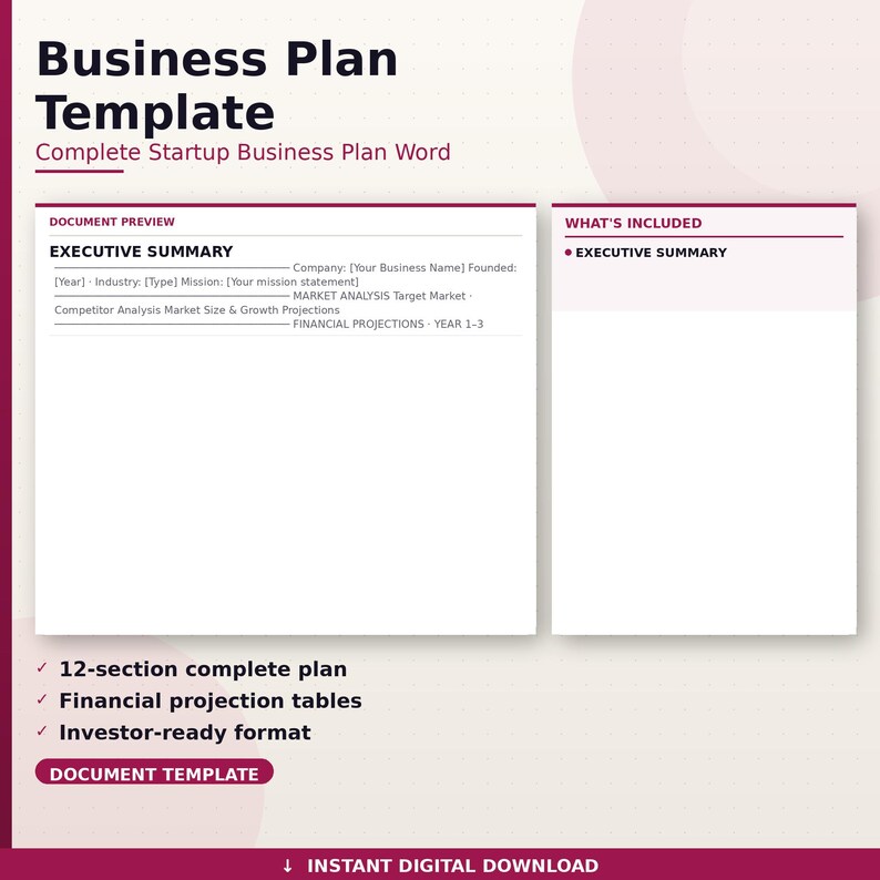 Startup Business Plan Template for Word | Investor Ready Proposal ...