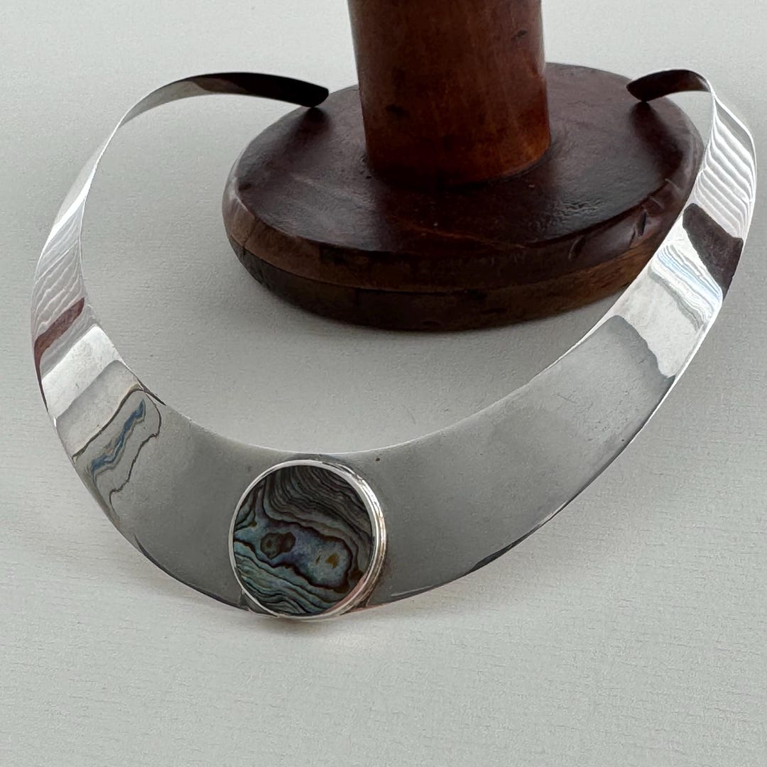 Solid Sterling Silver Torc Necklace With Iridescent Stone - Etsy UK