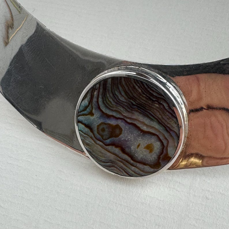 Solid Sterling Silver Torc Necklace With Iridescent Stone - Etsy UK