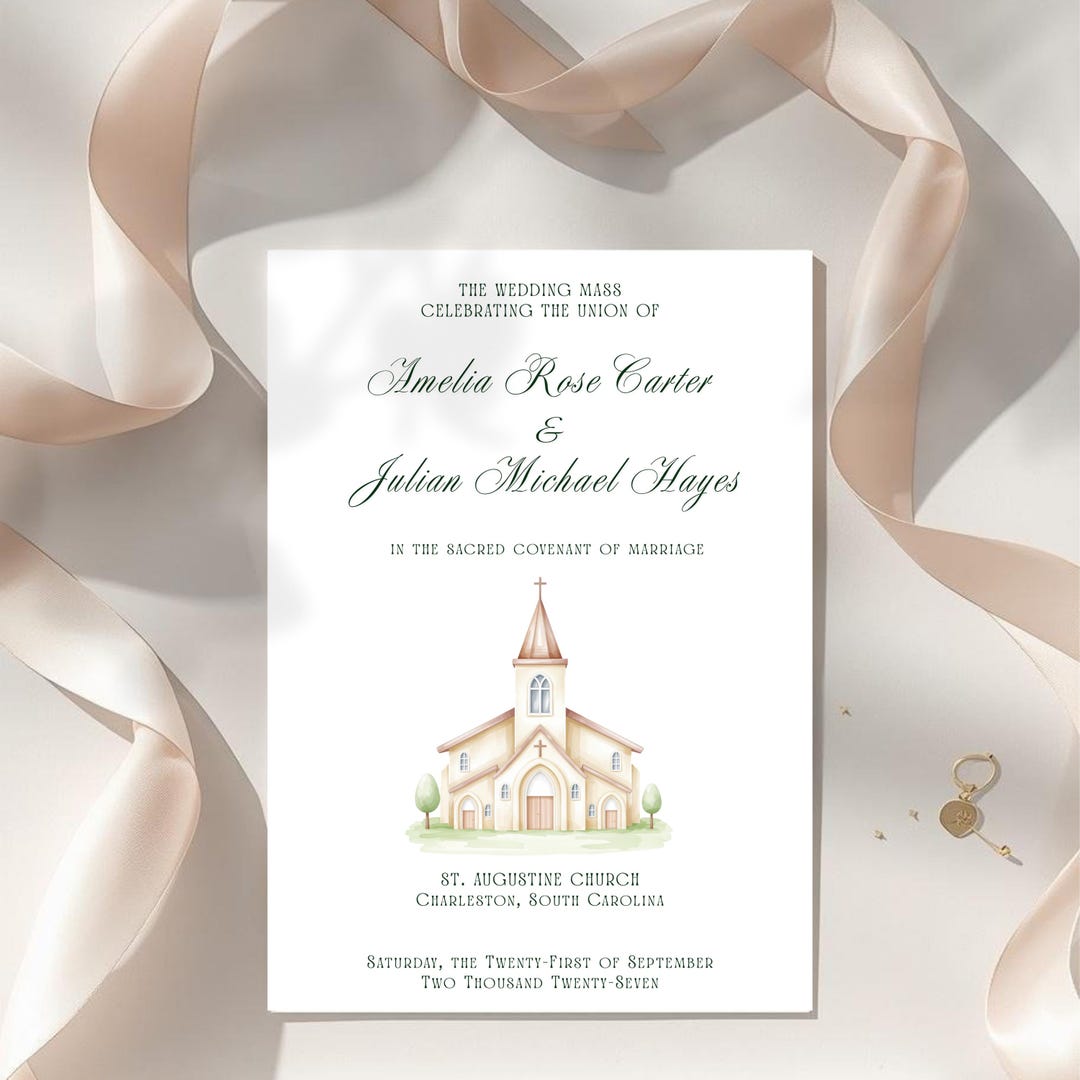 Catholic Wedding Program Template, Minimalist Church Ceremony, Editable ...