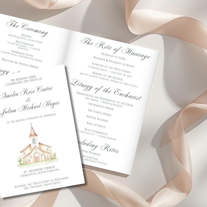 Catholic Wedding Program Template, Minimalist Church Ceremony, Editable ...