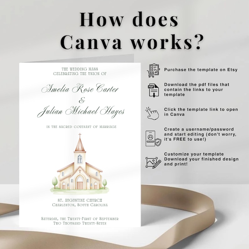 Catholic Wedding Program Template, Minimalist Church Ceremony, Editable ...