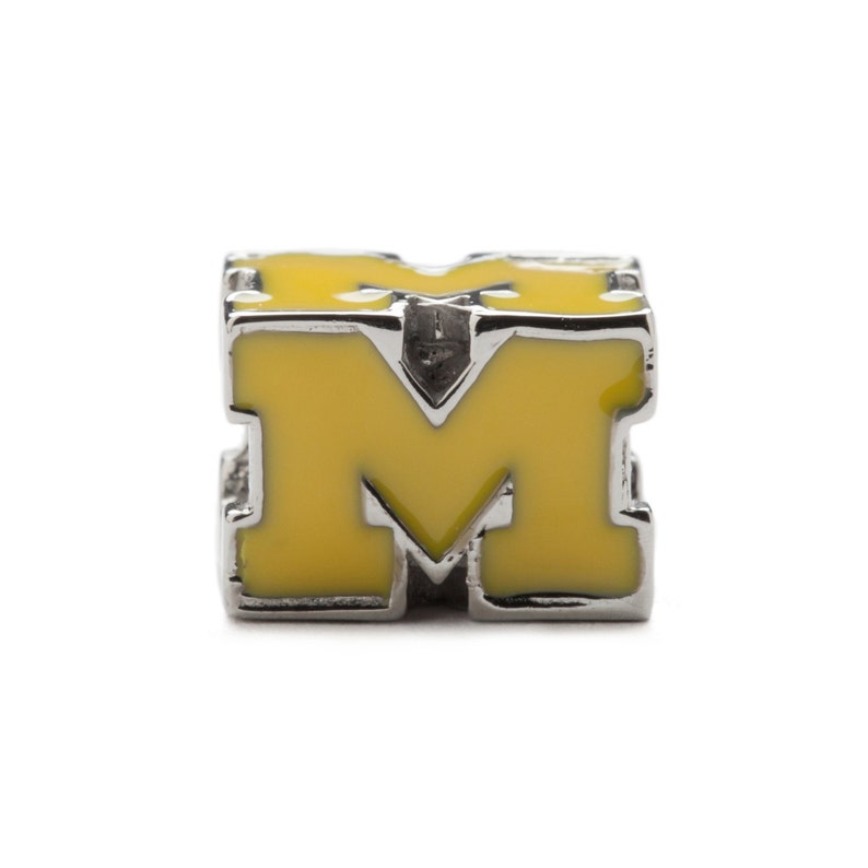 Maize and Blue Block M Bead Charm Set - Set of Two - Stainless Steel ...
